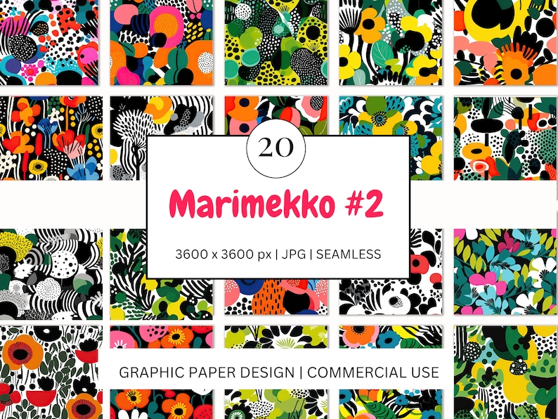 SEAMLESS Digital Paper - Marimekko #2 - 20 Designs - - Print on Demand ...