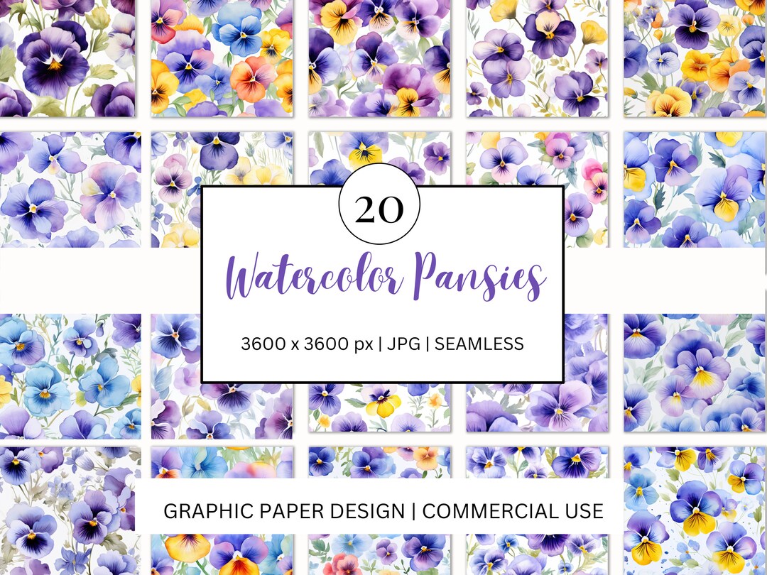 SEAMLESS Digital Paper - Watercolor Pansies 20 Designs - Print on ...