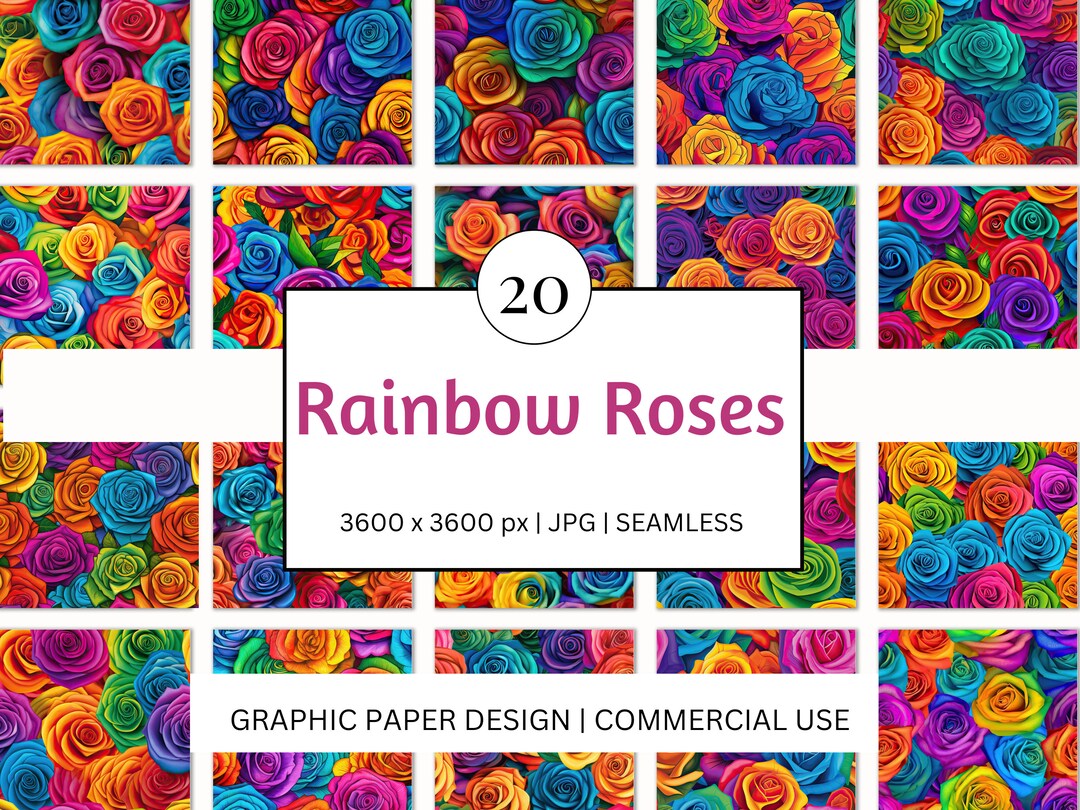 SEAMLESS Digital Paper - Rainbow Roses - 20 Designs - - Print on Demand ...