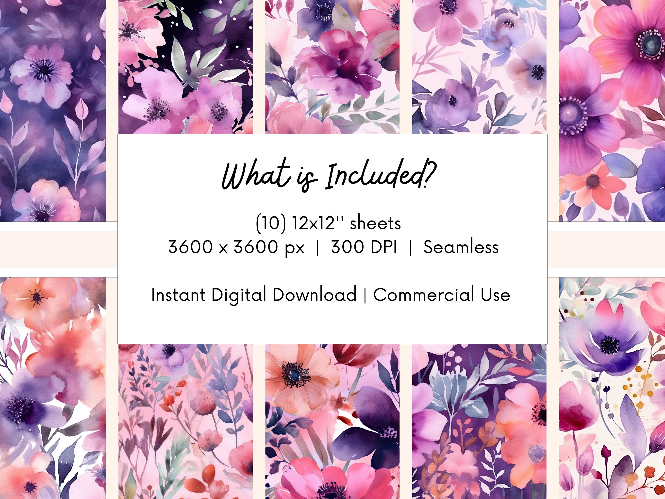 SEAMLESS Digital Paper - Spring Flowers Watercolor - 10 Designs ...