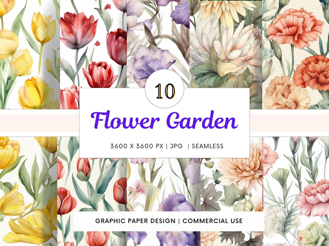 SEAMLESS Digital Paper - Flower Garden - 10 Designs - - Print on Demand ...