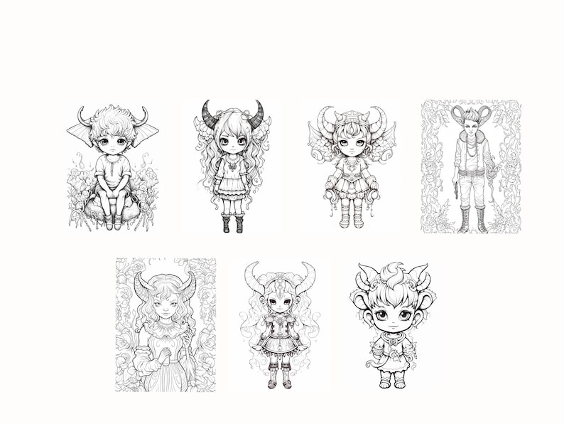 25 Cute Demon Girl Coloring Pages - GRAYSCALE - Coloring Book for ...