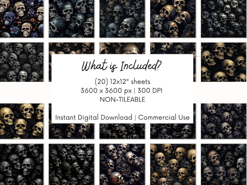 NOT-TILEABLE Digital Paper - Skulls - 20 Designs Print on Demand ...