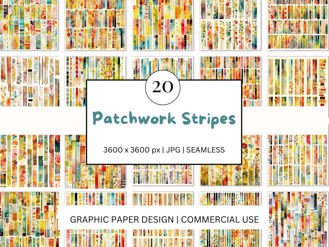 SEAMLESS Digital Paper - Patchwork Stripes - - 20 Designs - - Print on ...