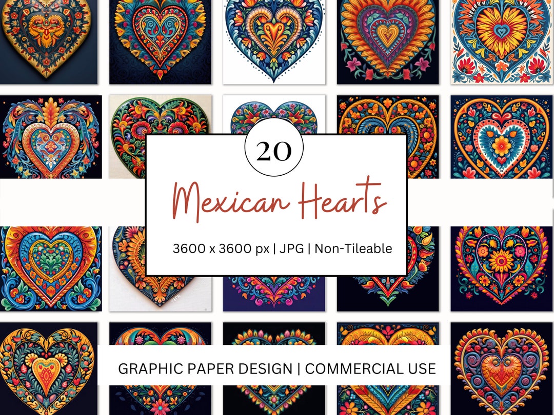 NOT-TILEABLE Digital Paper - Mexican Hearts - 20 Designs - - Print on ...