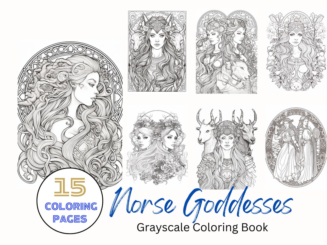 15 Beautiful Norse Goddesses Coloring Pages - GRAYSCALE - Coloring Book ...