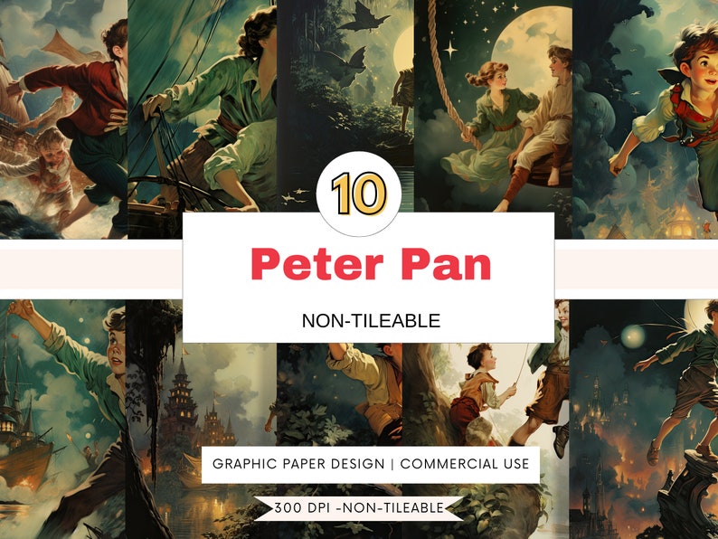 10 Digital Papers | PETER PAN | 12x12 Scrapbook Paper Pack | Printable ...
