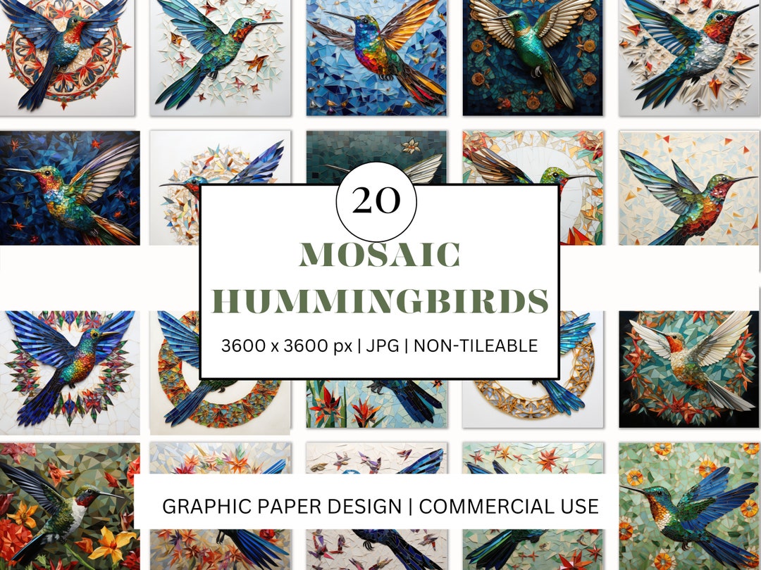 NOT-TILEABLE Digital Papers - Mosaic Hummingbirds - 20 Designs - Print on Demand Scrapbooking ...