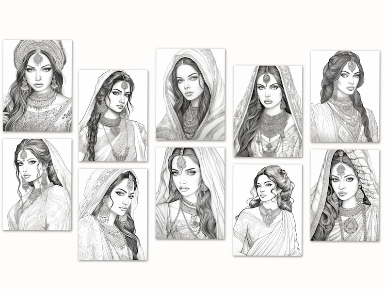 25 Beautiful Indian Women Coloring Pages - GRAYSCALE - Coloring Book ...