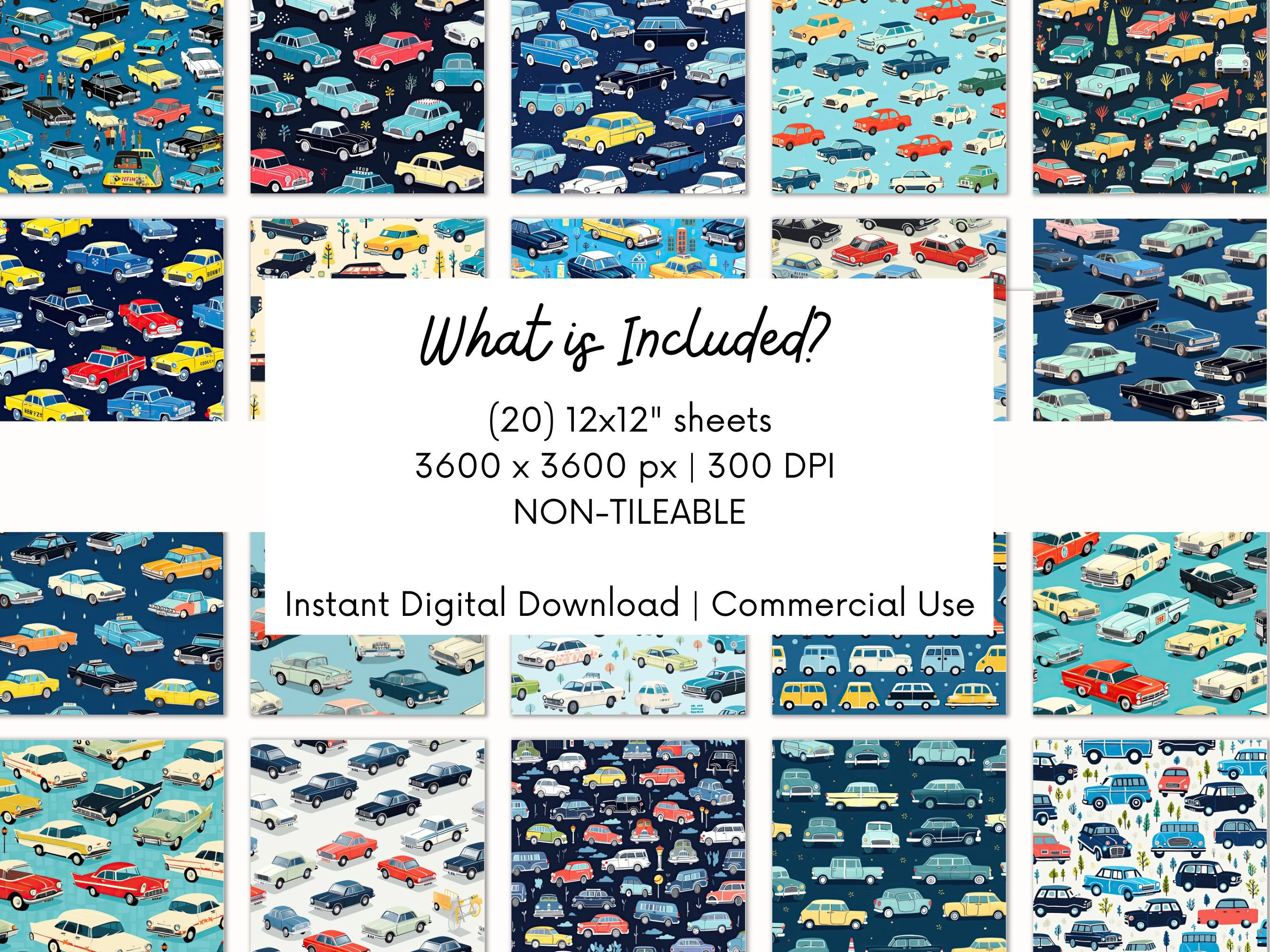 Cartoon Cars Digital Paper: 20 Non-tileable Designs (digital Download ...