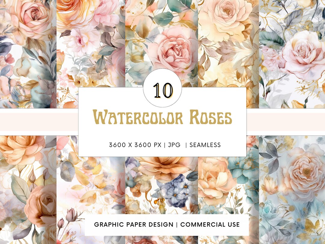 SEAMLESS Digital Paper - Watercolor Roses - 10 Designs - - Print on ...
