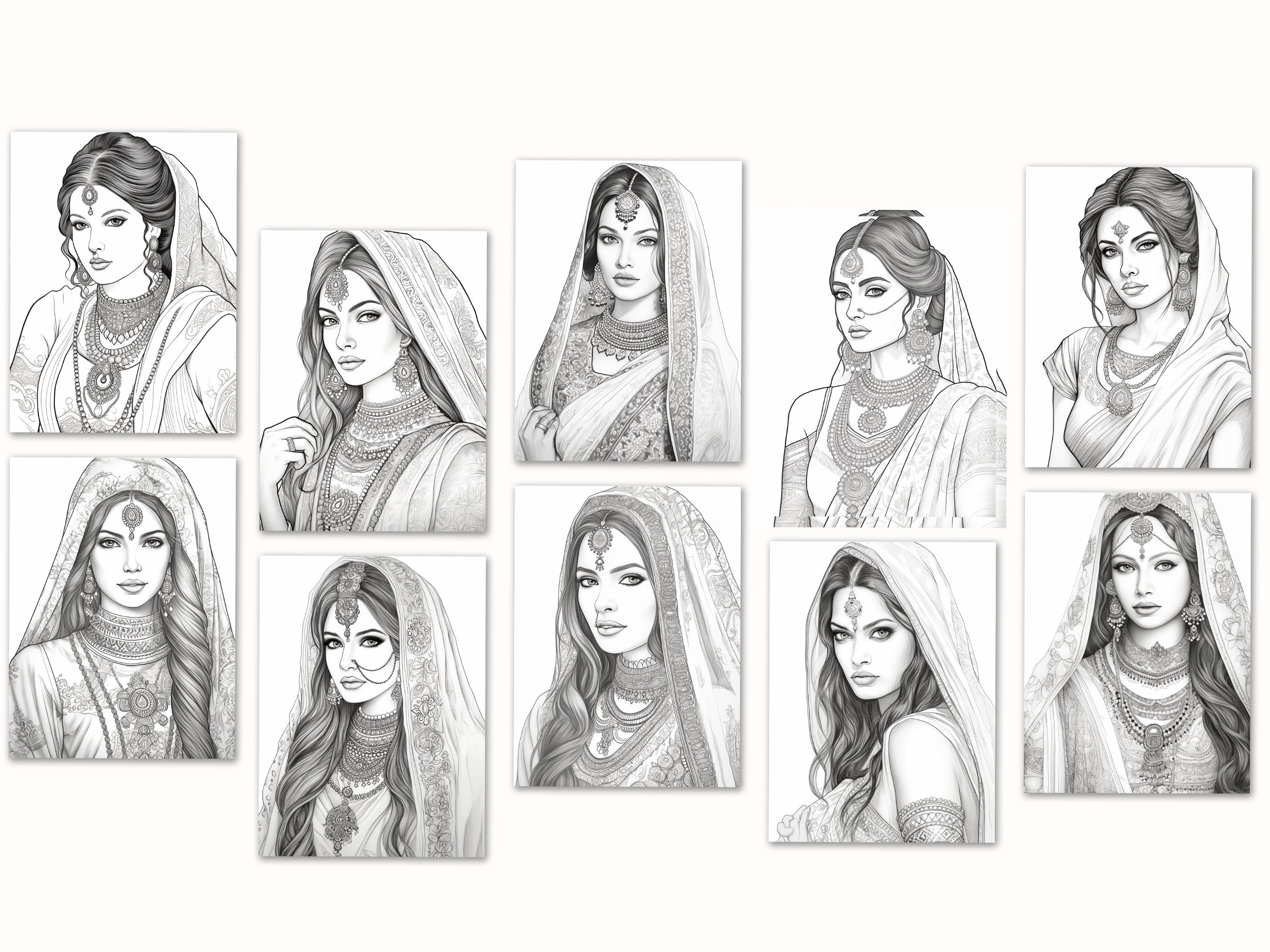 25 Beautiful Indian Women Coloring Pages - GRAYSCALE - Coloring Book ...