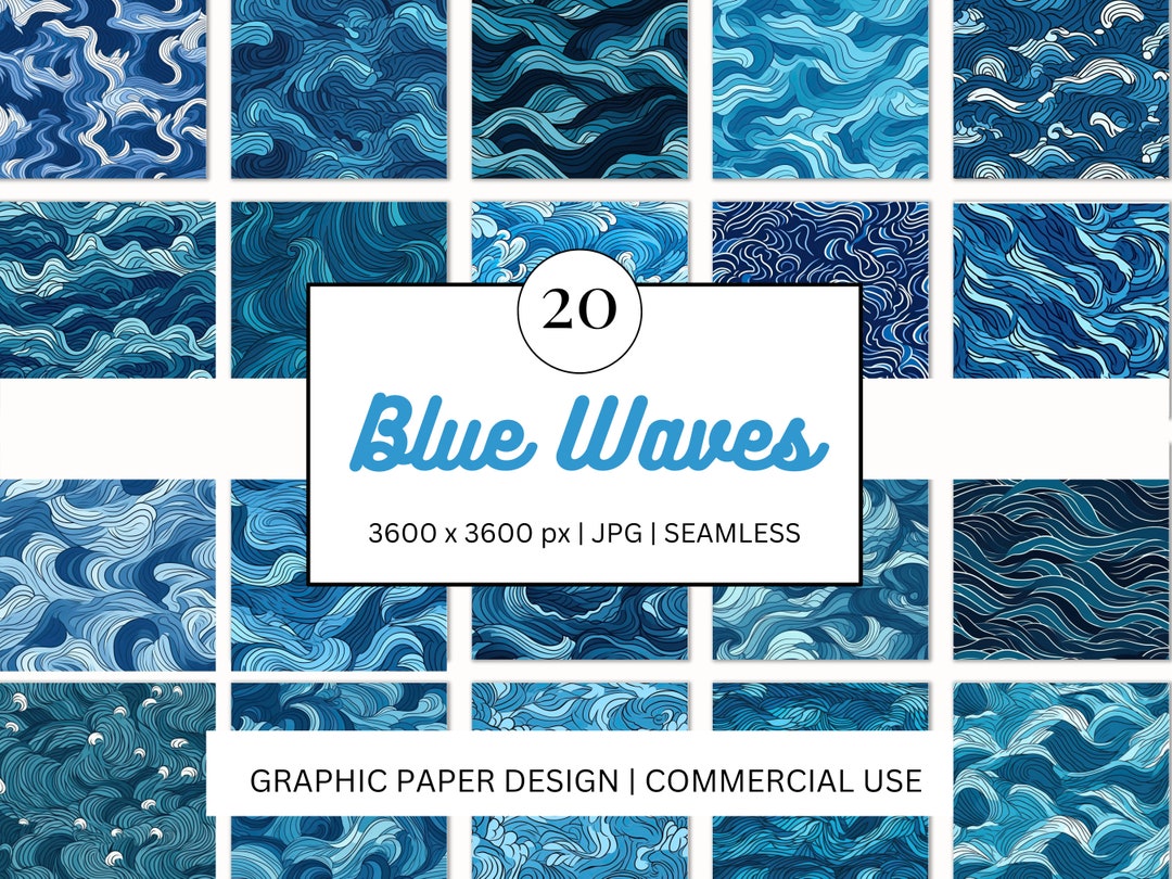 SEAMLESS Digital Papers - Blue Waves - - 20 Designs - - Print on Demand ...