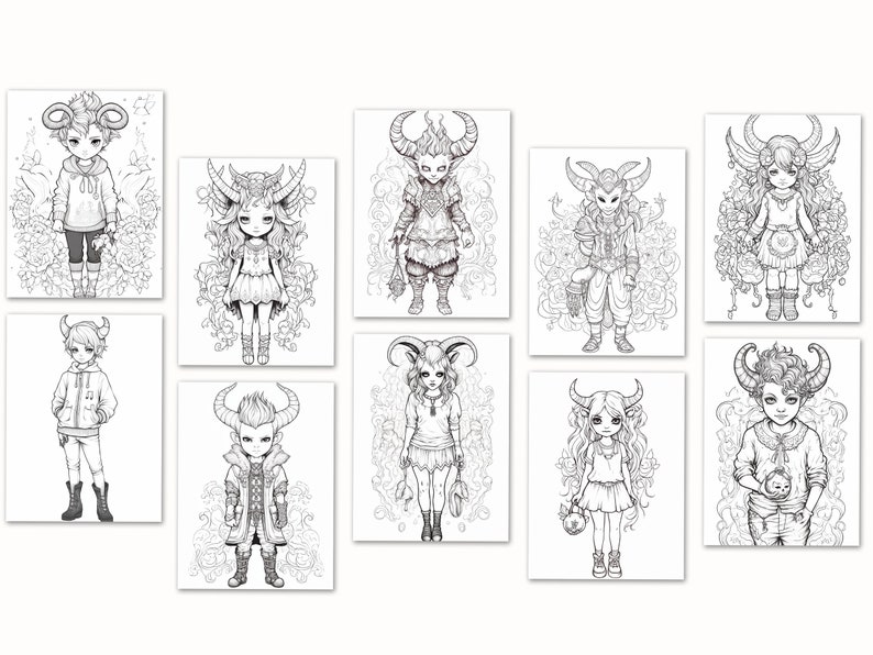 25 Cute Demon Girl Coloring Pages - GRAYSCALE - Coloring Book for ...