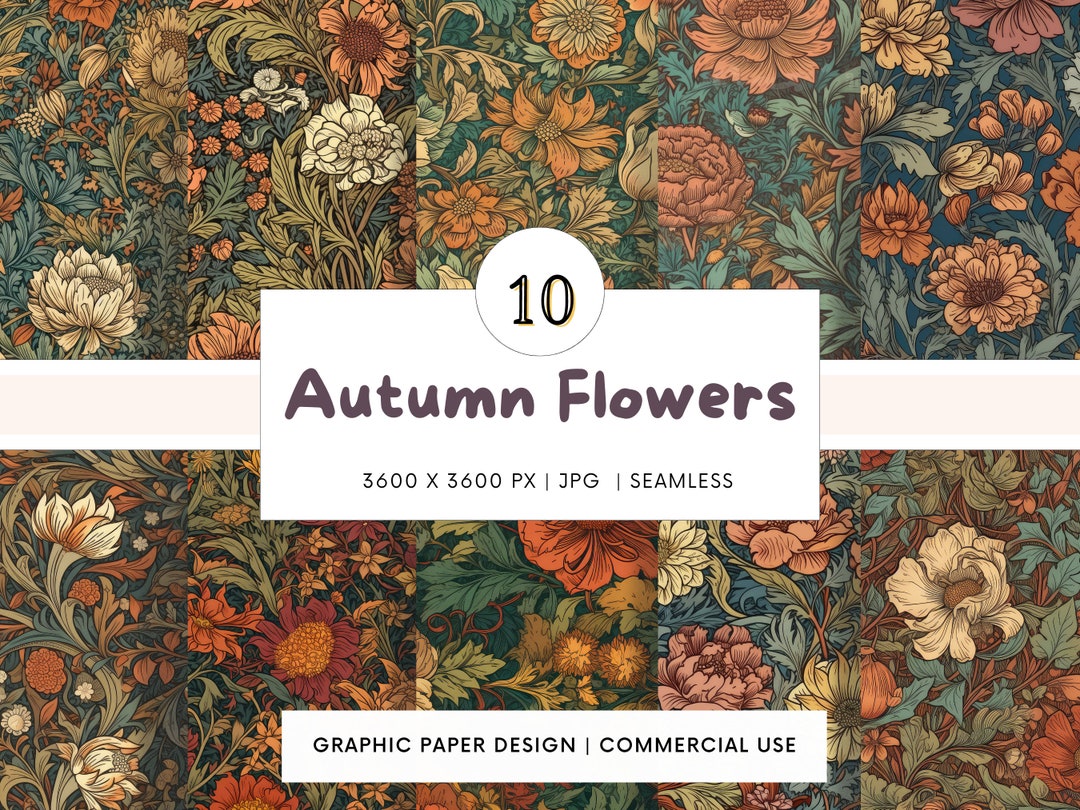 SEAMLESS Digital Paper - William Morris AUTUMN FLOWERS - 10 Designs ...