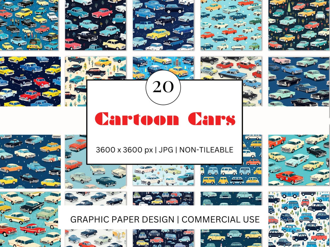 Cartoon Cars Digital Paper: 20 Non-tileable Designs (digital Download ...