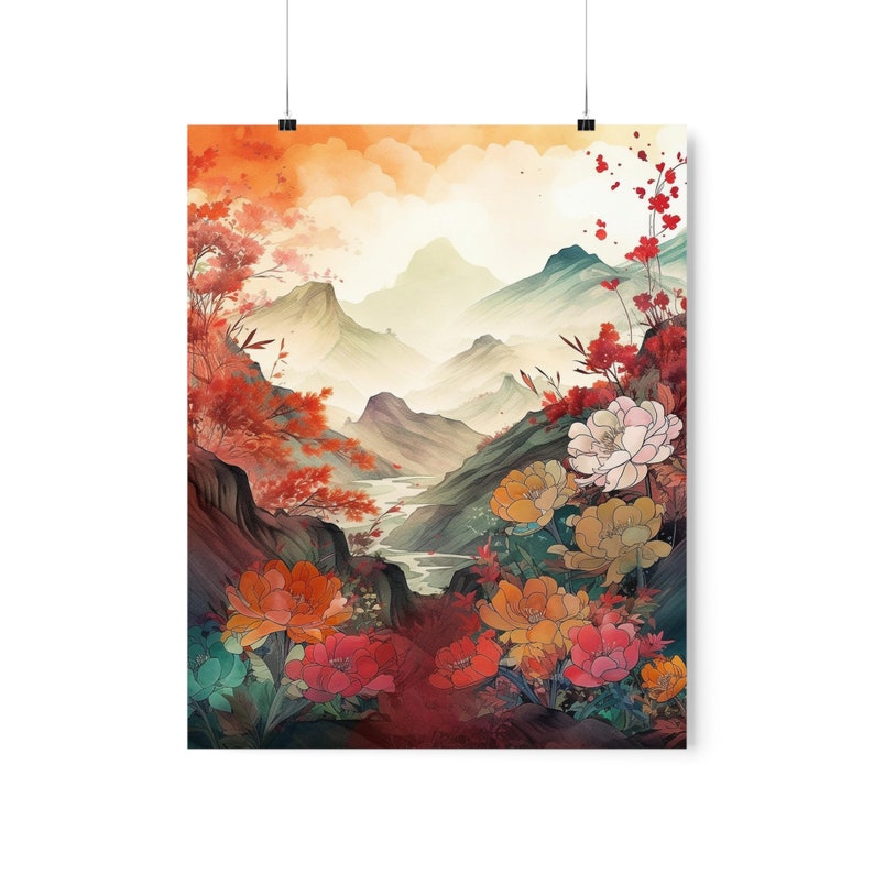 Korean Minhwa Art Print: Watercolor Landscape Poster - Etsy