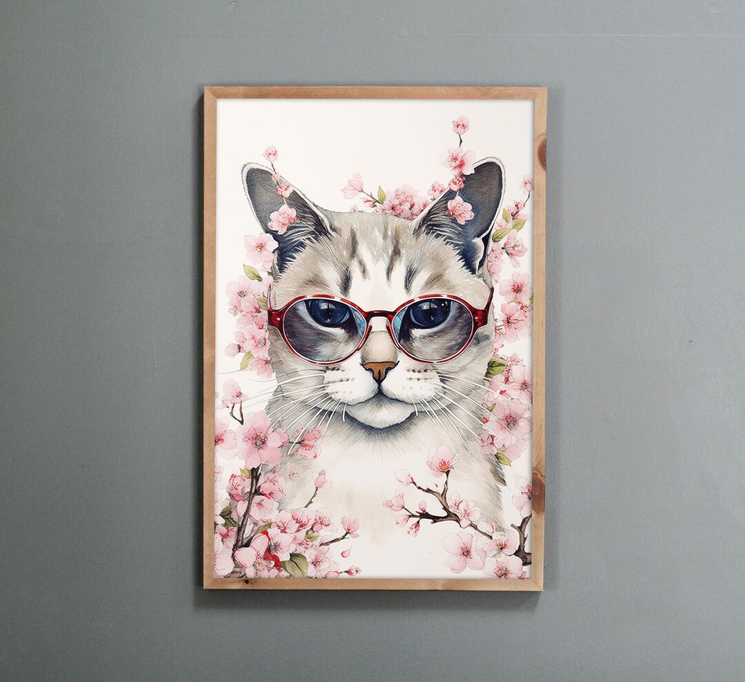 Korean Cat Art Print: Minhwa Inspired, Cat With Sunglasses (digital ...