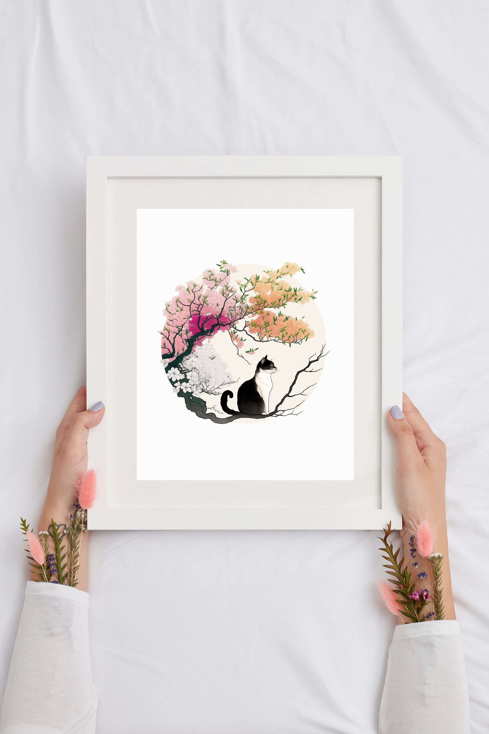 Korean Minhwa Cat Print: Folk Art Flowers (digital Download) - Etsy