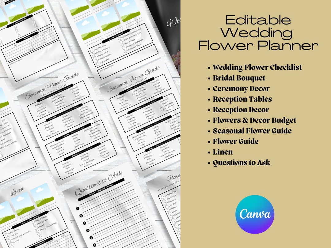 Editable Wedding Flower Planner | Printable Wedding Planner | Wedding ...