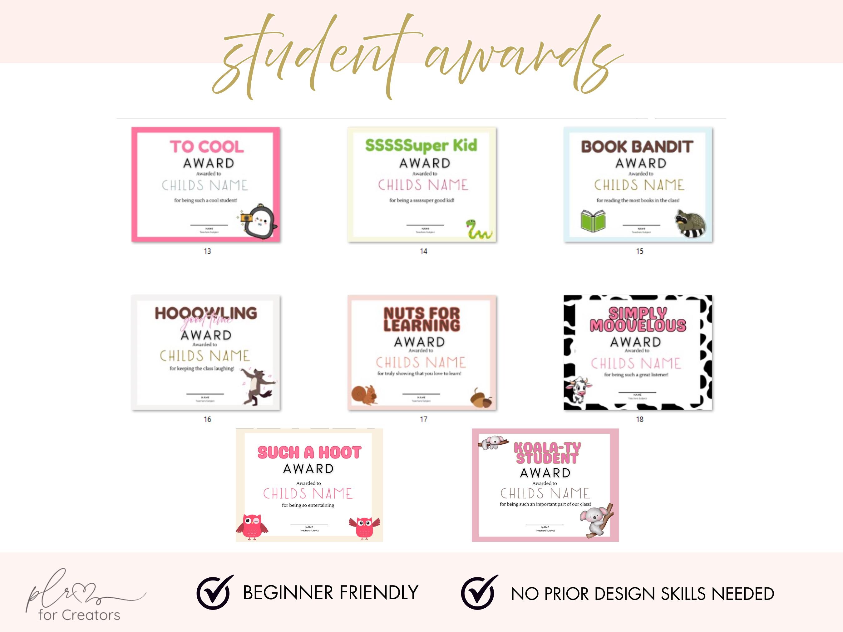 Teacher Awards & Worksheets Bundle | Editable PLR Printables | Use in ...