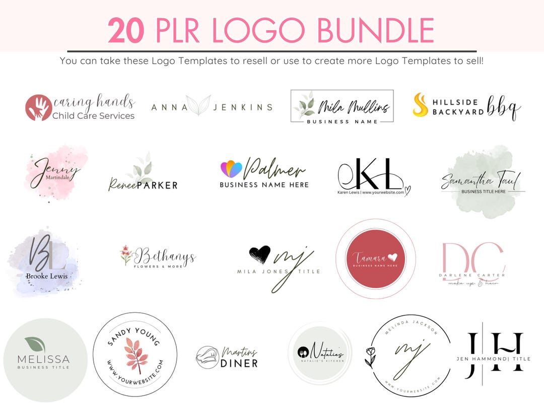 20 PLR Business Logo Bundle | Customizable Logos | Resell Logos - Etsy