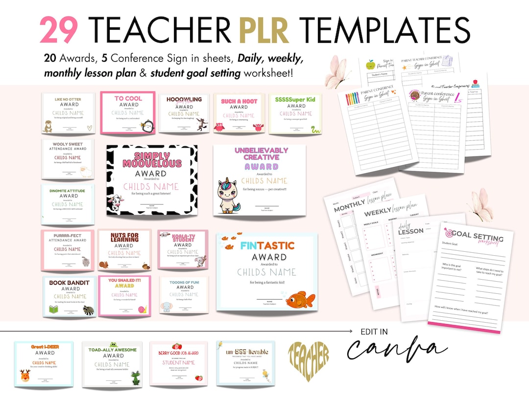 Teacher Awards & Worksheets Bundle | Editable PLR Printables | Use in ...