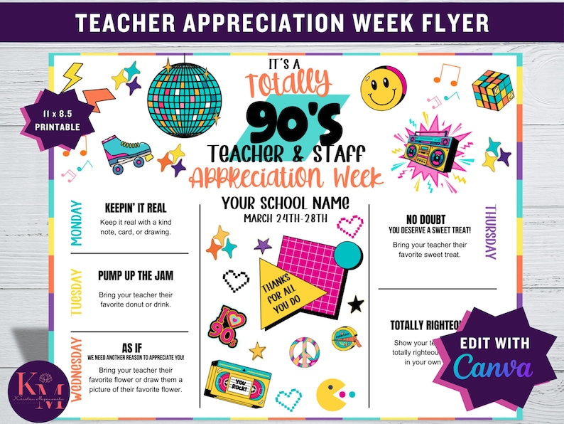 Teacher and Staff Appreciation Week Flyer, "90s Week". Personalize on ...