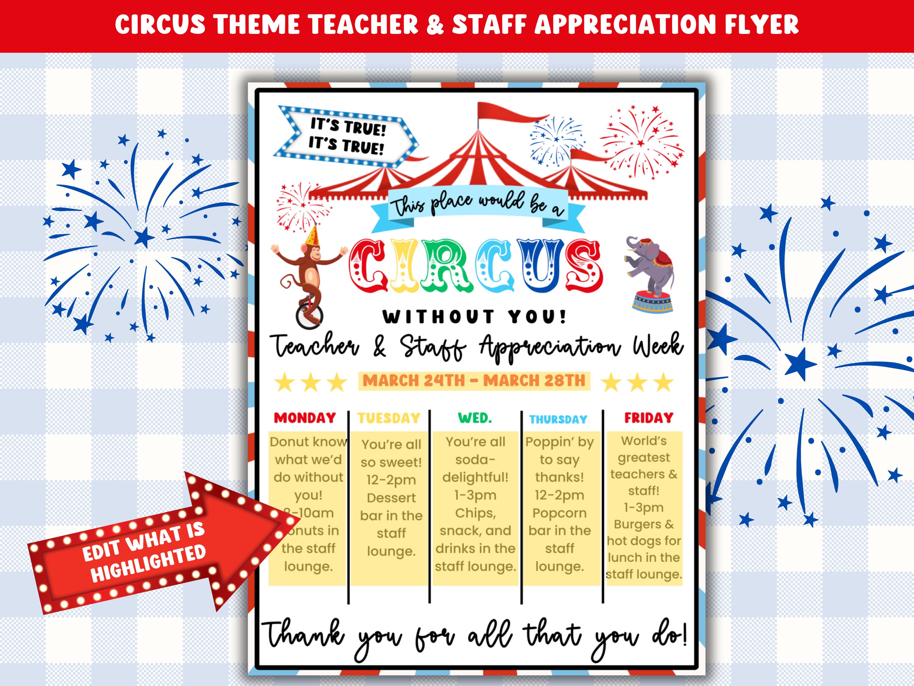 Circus Theme Teacher & Staff Appreciation Week Flyer - Etsy