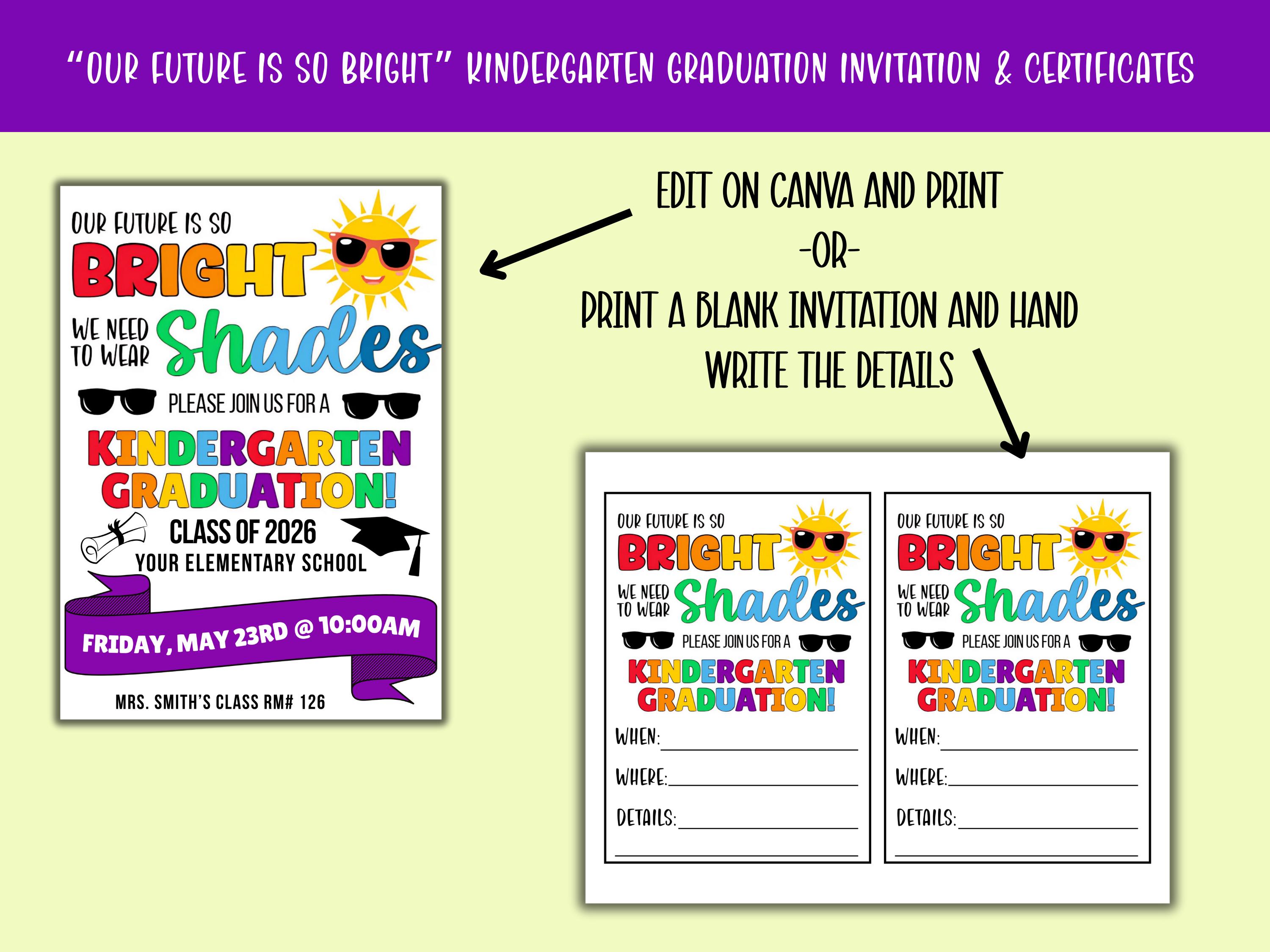 Editable Kindergarten Graduation Invitations & Certificates. "our ...