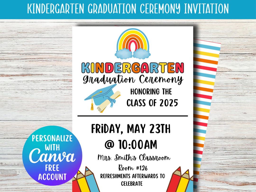 Bright Rainbow Kindergarten Graduation Invitation – Colorful & Fun ...