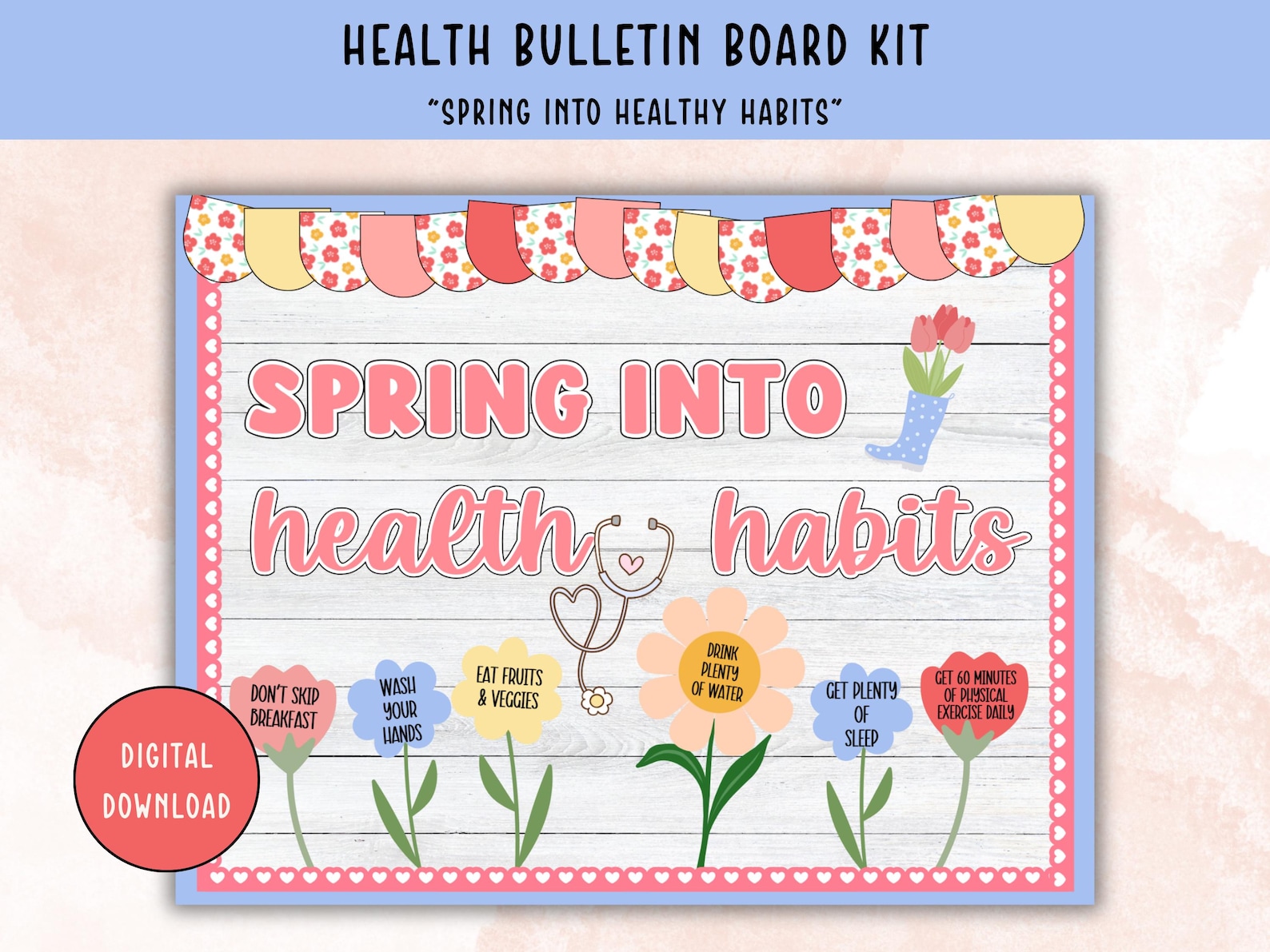 Spring Nurse Bulletin Board Kit: Healthy Habits Classroom Decor ...