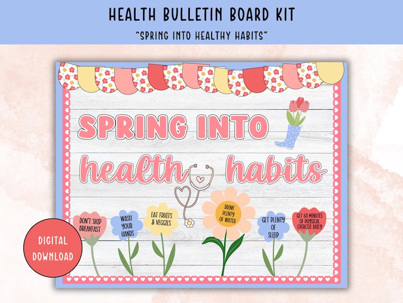 Spring Nurse Bulletin Board Kit: Healthy Habits Classroom Decor ...