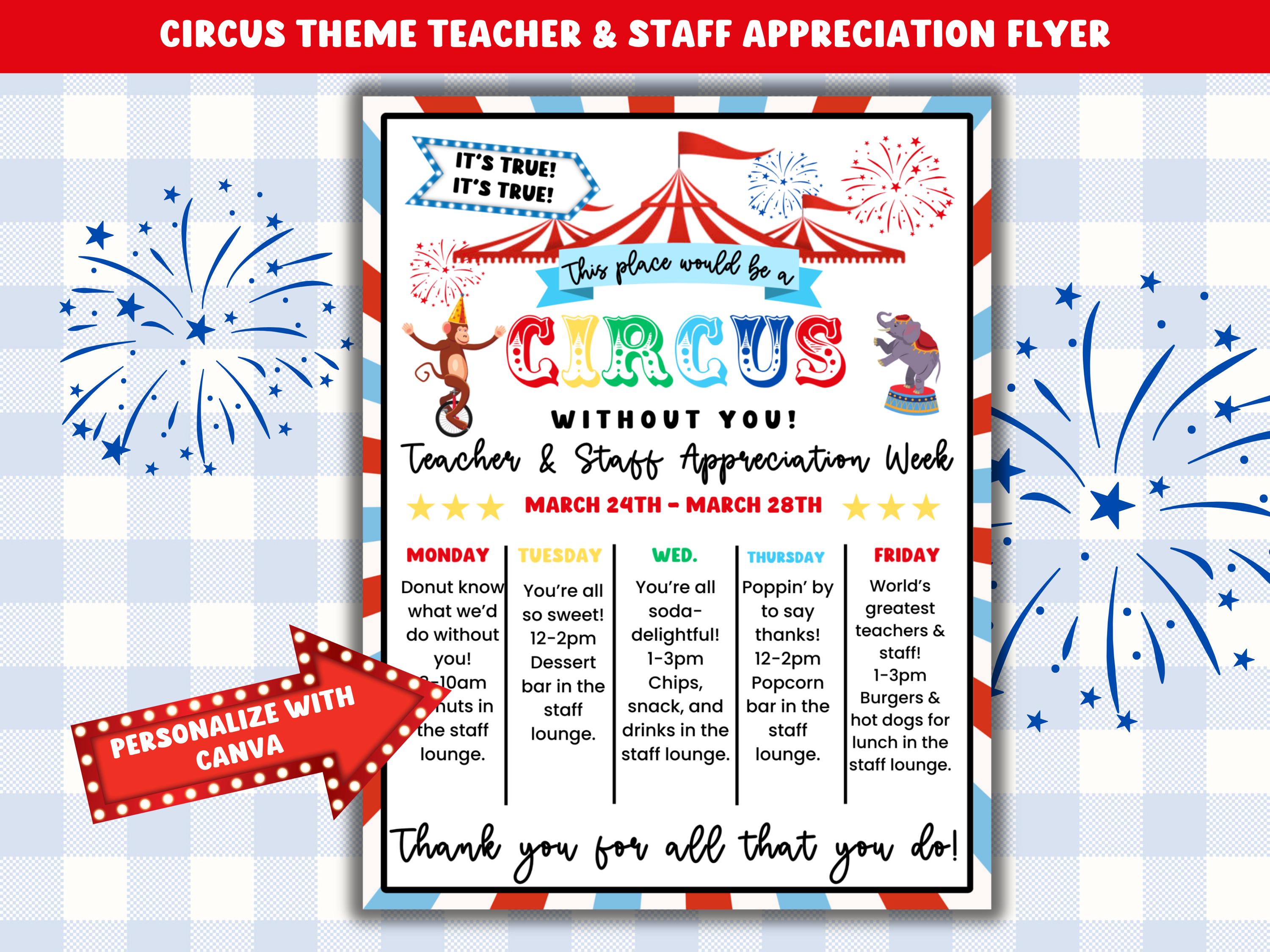 Circus Theme Teacher & Staff Appreciation Week Flyer - Etsy