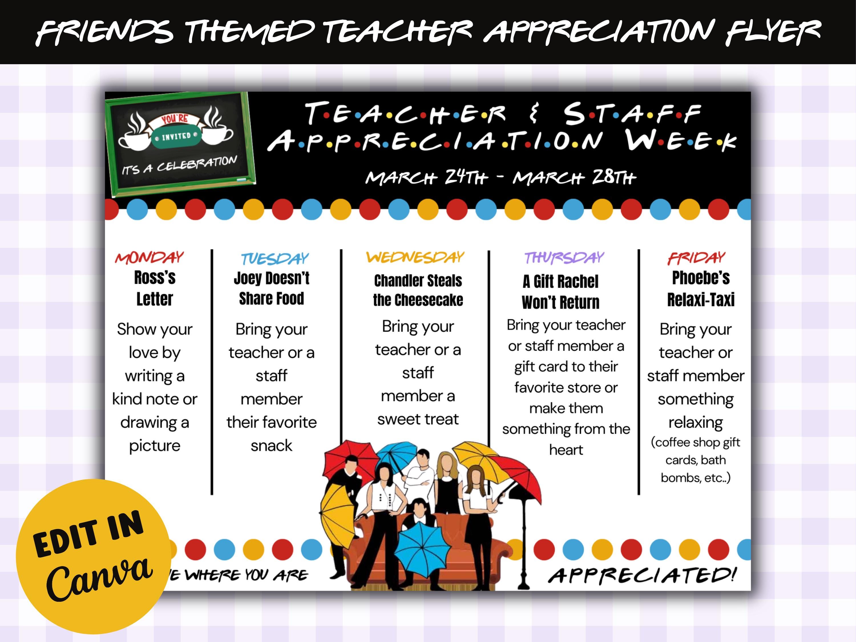 Friends Themed Teacher & Staff Appreciation Week Flyer - Etsy