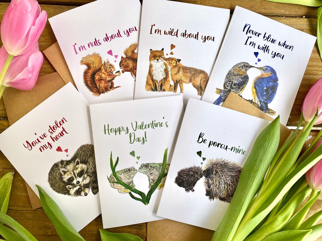 Valentine's Day Animal Cards / Watercolor Painting / Nature Greeting ...