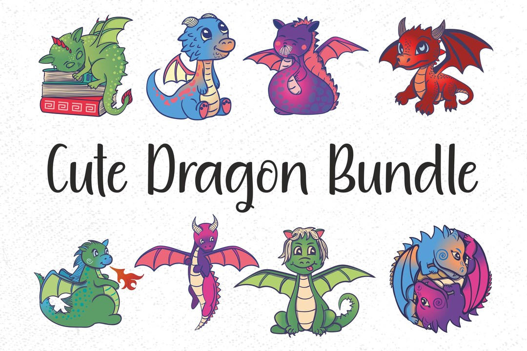 Cute Dragon Bundle SVG, Fantasy SVG, Kids Dragon, Cute Mythical Animal ...