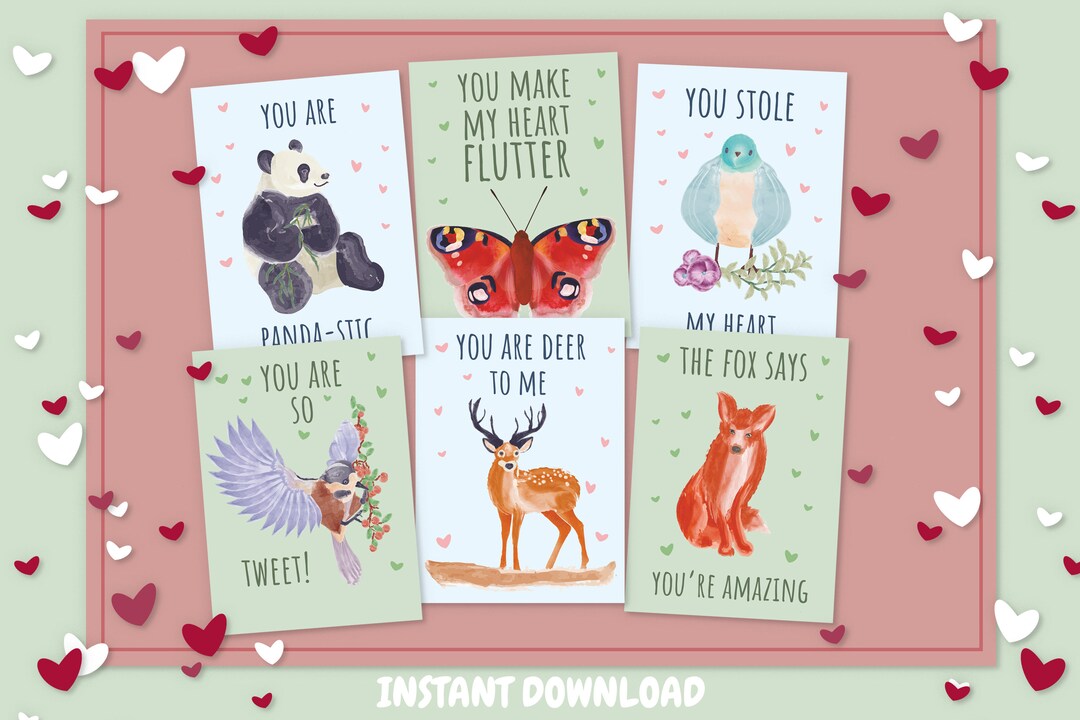 Printable Wild Animal Valentine, Valentine Cards, Classroom Valentines ...