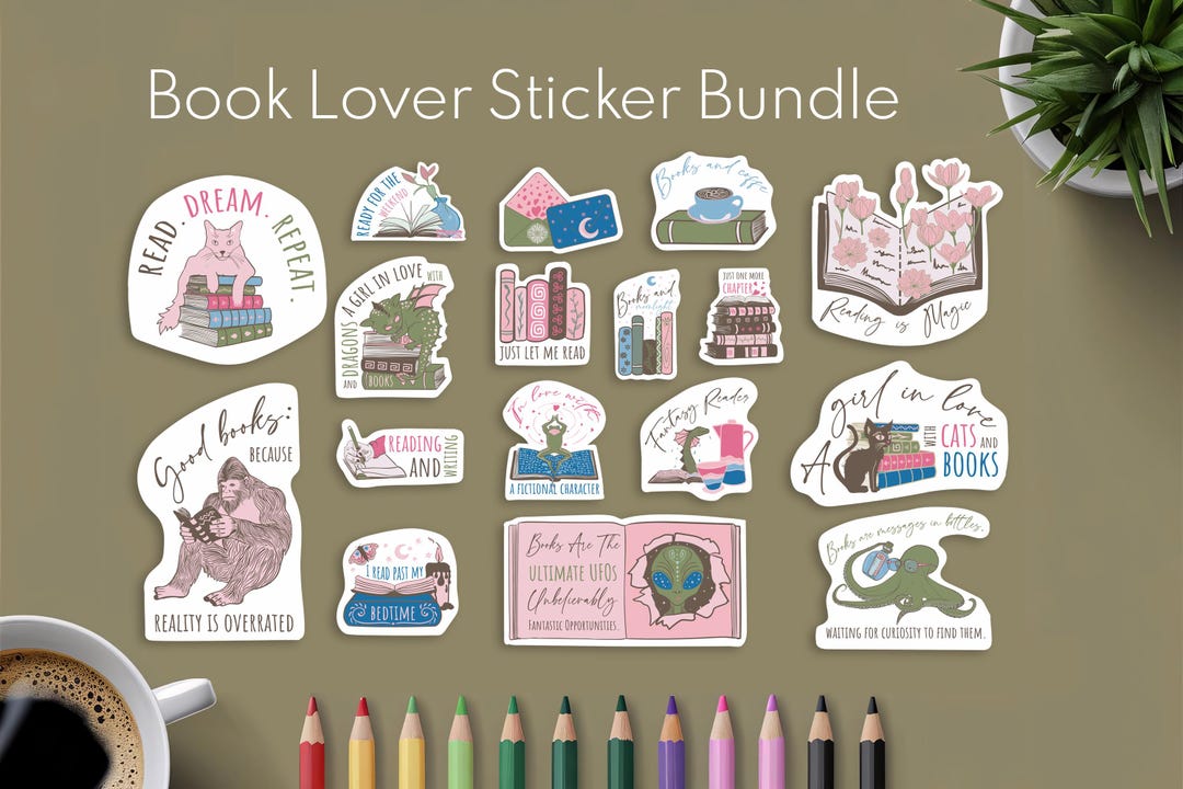 Sticker Book Lover Bundle SVG, Book Lover, Reading Stickers, Literary ...