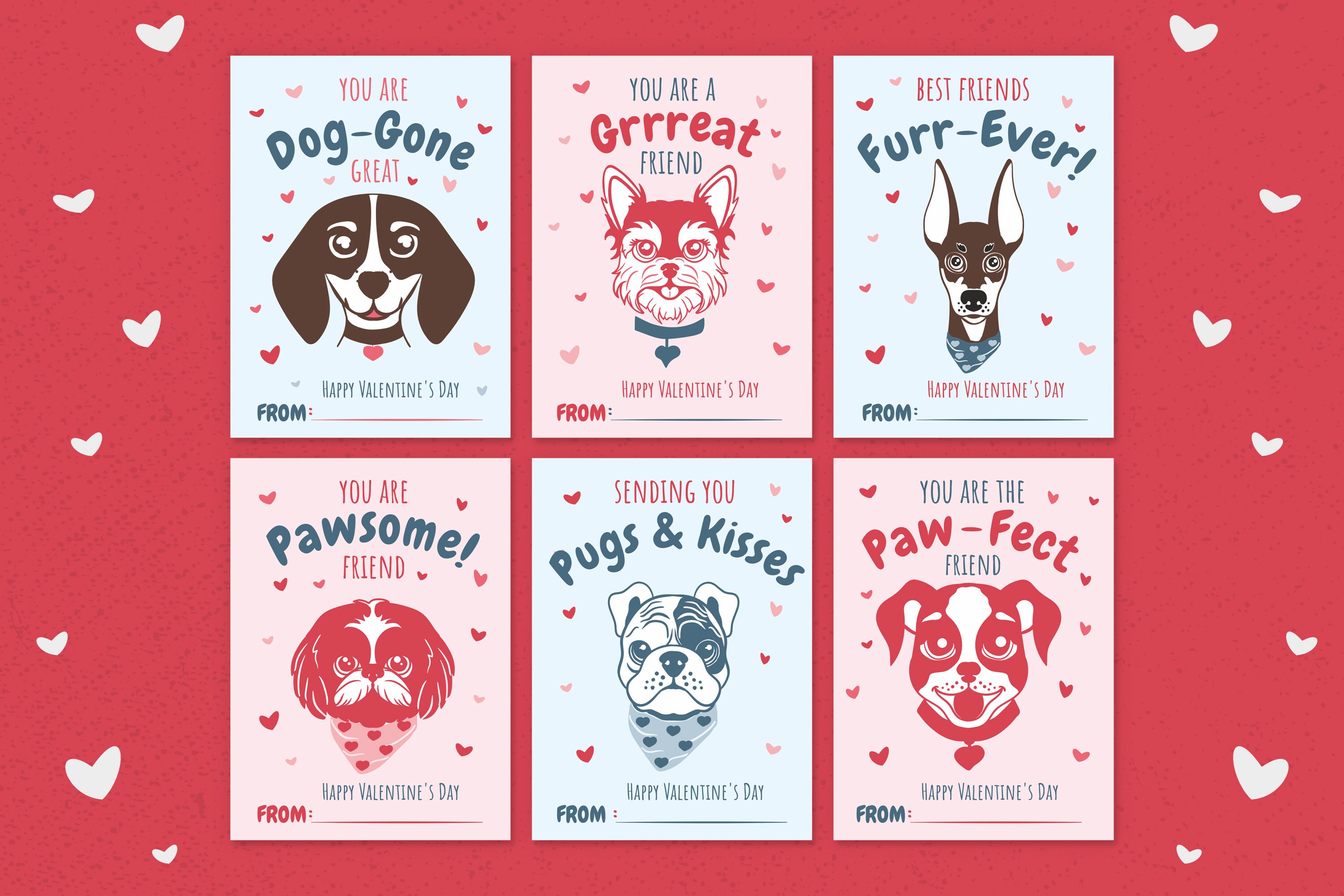 Printable Dog Valentine's Day Cards, Puppy Valentine's, Kids School ...