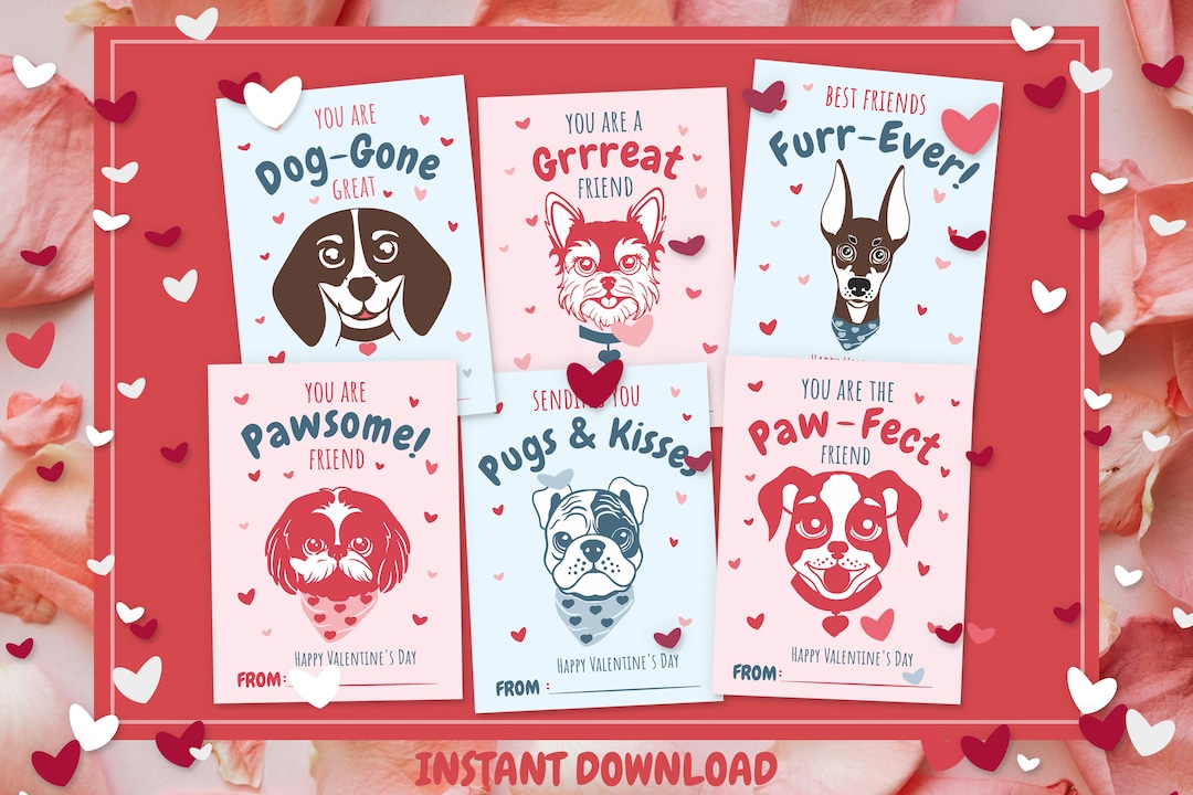 Printable Dog Valentine's Day Cards, Puppy Valentine's, Kids School ...