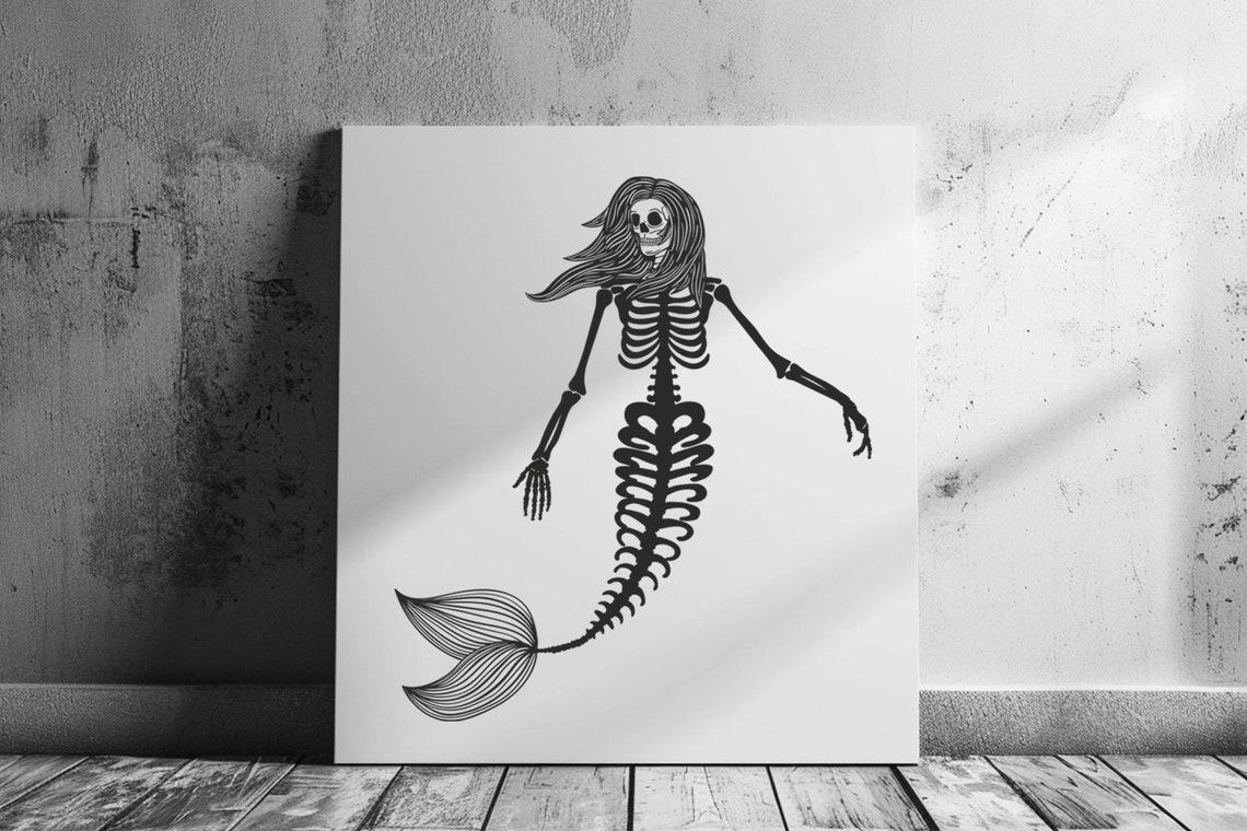 Mermaid Skeleton SVG, Skull Mermaid, Gothic Mermaid SVG, Mermaid Skull ...