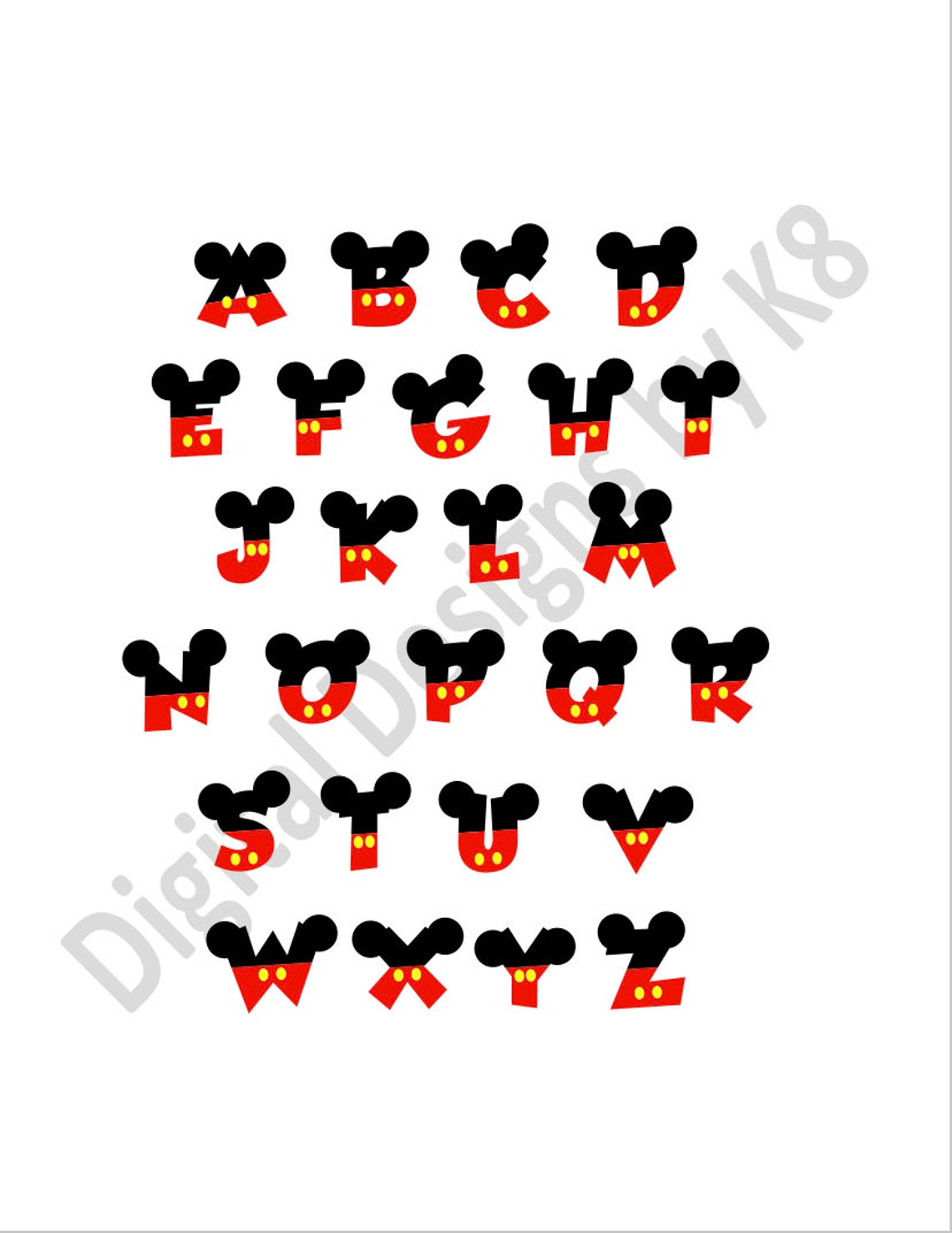 Mickey Mouse Font Svg, Font SVG, Mouse Font SVG, Mouse Alphabet SVG ...