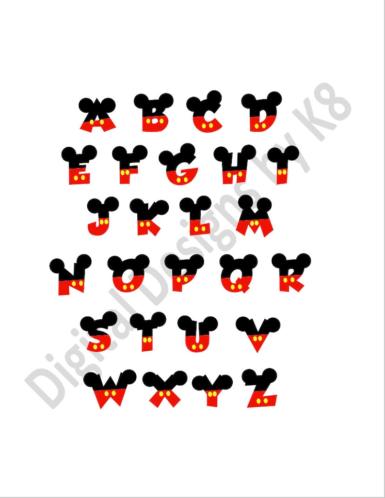 Mickey Mouse Font Svg, Font SVG, Mouse Font SVG, Mouse Alphabet SVG ...