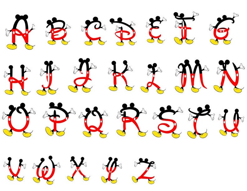 Mickey Mouse Font Svg, Font SVG, Mouse Font SVG, Mouse Alphabet SVG ...