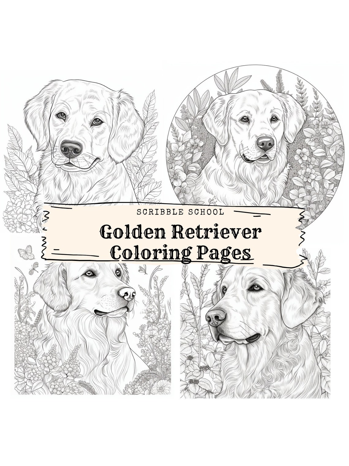 Golden Retriever Coloring Pages - Etsy