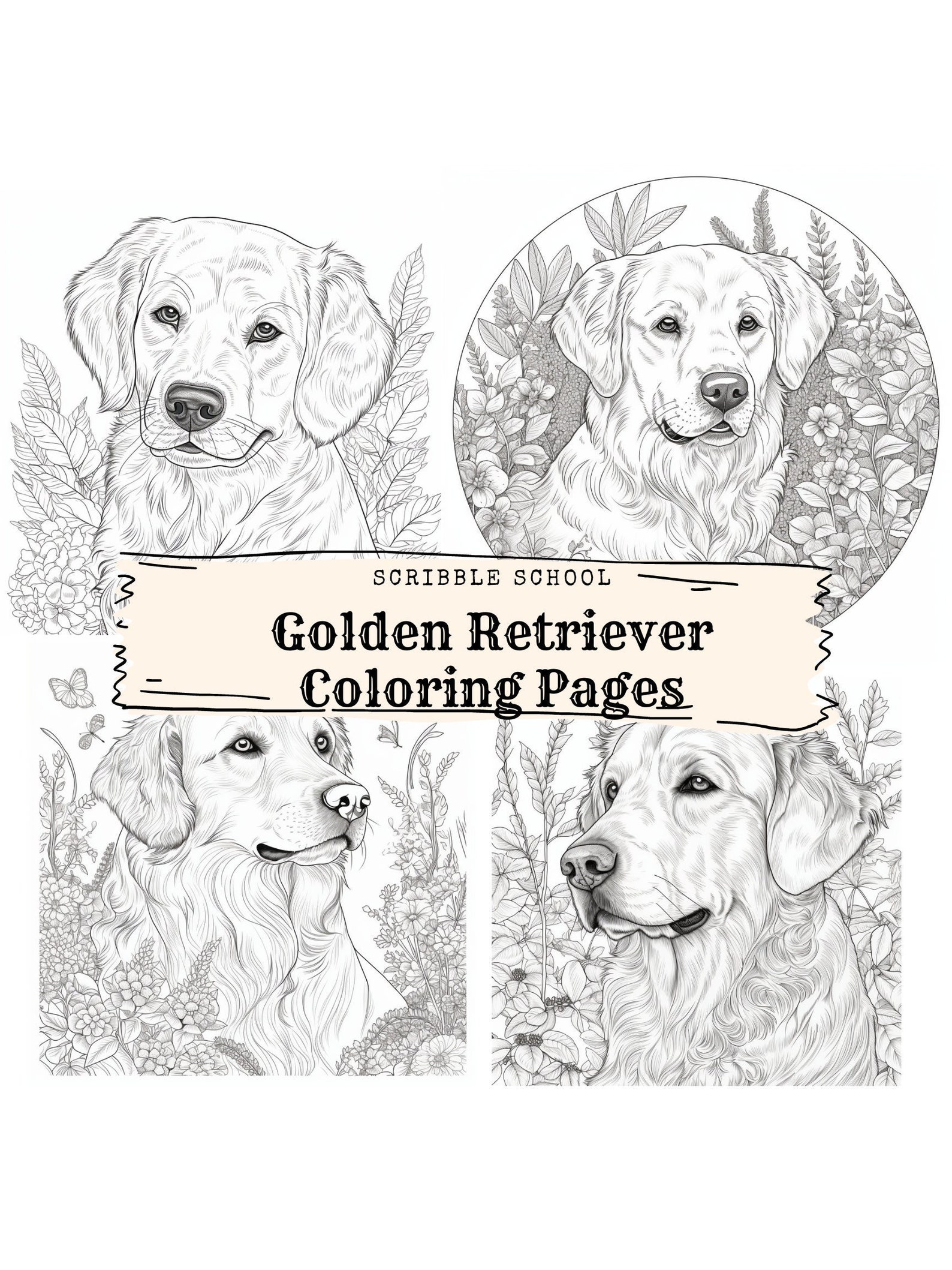 Golden Retriever Coloring Pages - Etsy