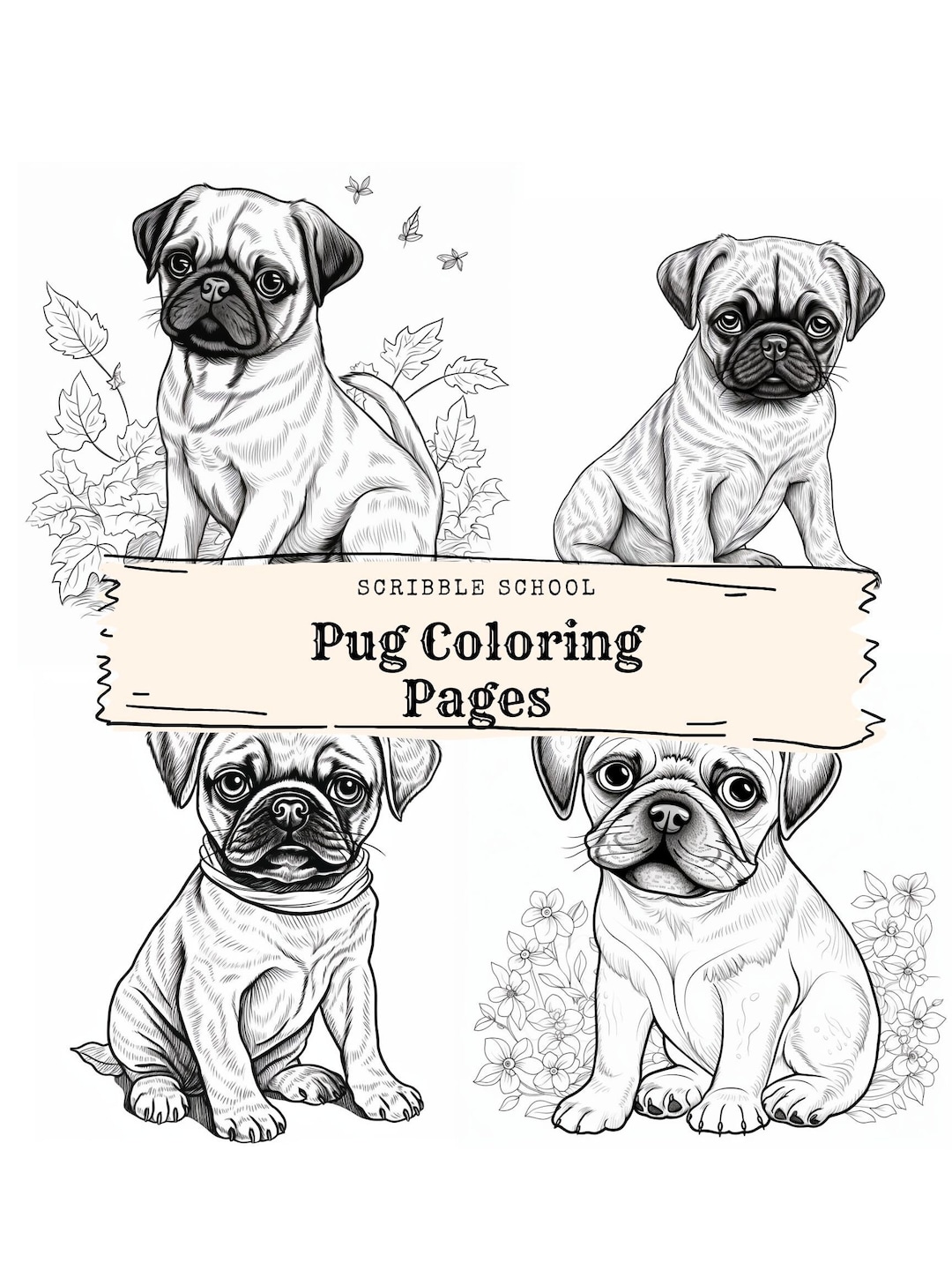 Pug Coloring Pages - Etsy
