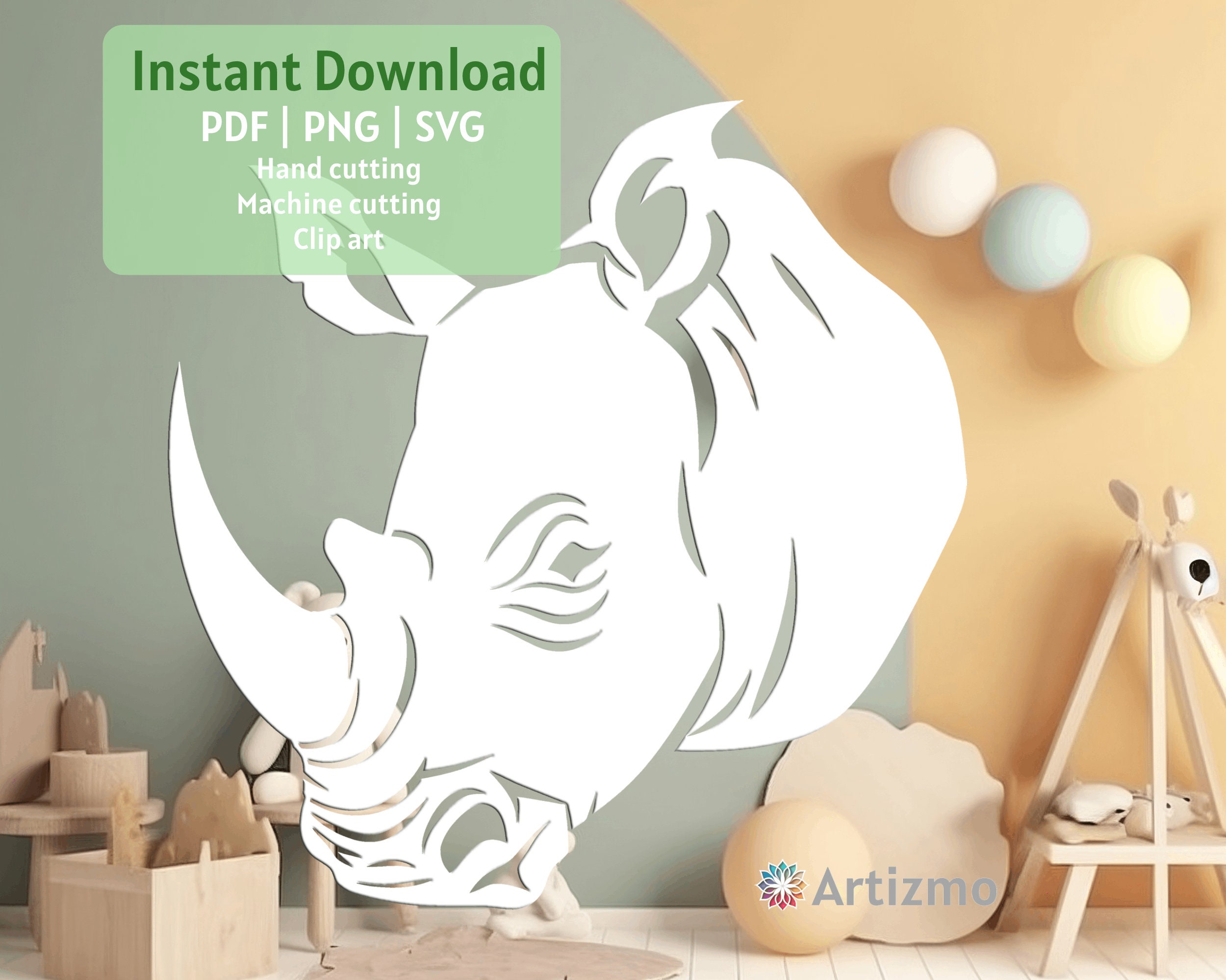 Rhino Template Kids Paper Cut SVG for Machine Cut With - Etsy