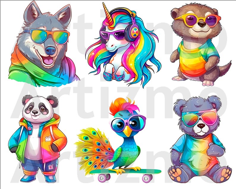 Pride Animal PNG & SVG Bundle Cartoon Clipart With - Etsy